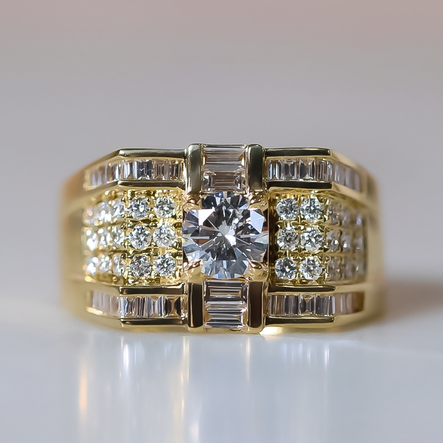 Noble 2 ctw Round & Baguette Cut White Gemstone Engagement Ring -JOSHI