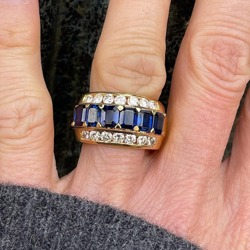 3.58Ctw Emerald Cut Velvet Blue Stone Eternity Ring-JOSHINY