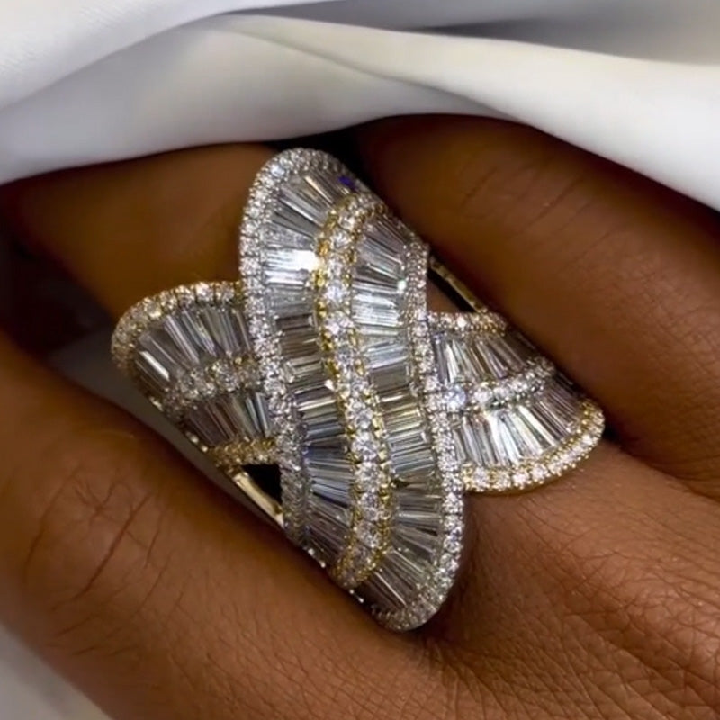 6.9Ctw Baguette and Round Cut Luxury Eternity Crossover Ring-JOSHINY