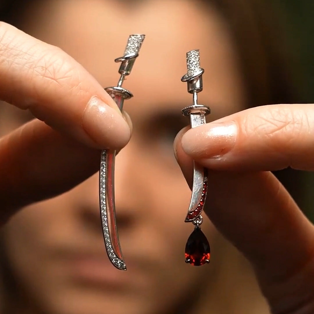 1.5ctw Elegant Dynamic Stunning Design Ruby Katana Earrings-JOSHINY