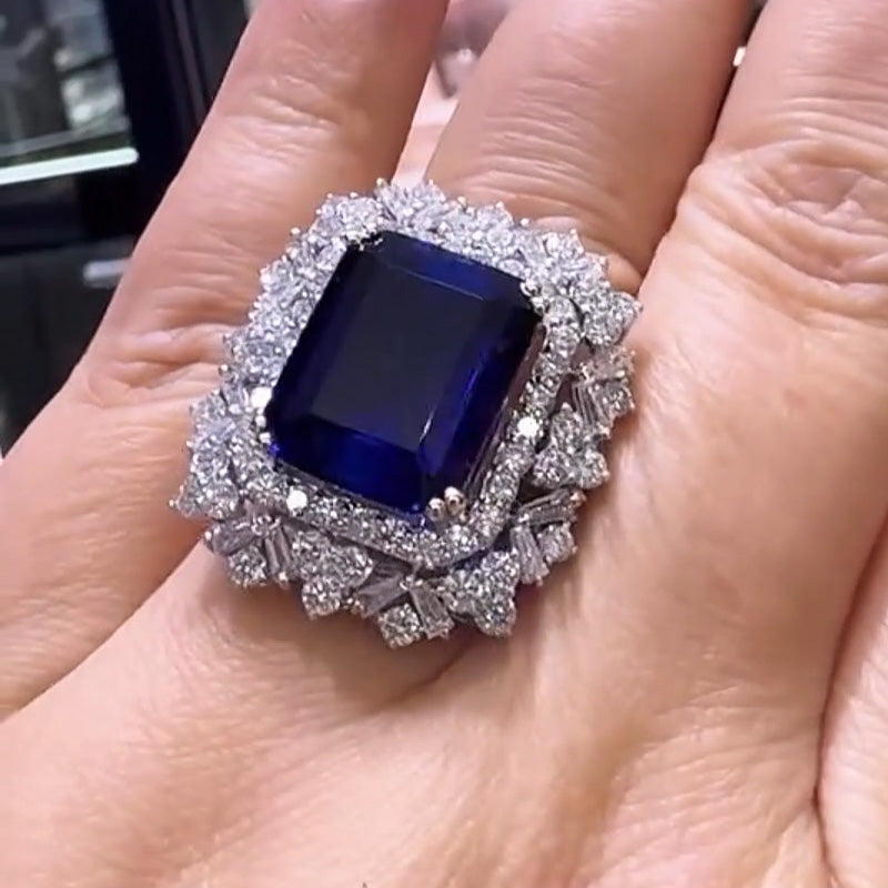 8ctw Octagonal Cut Noble Blue Gemstone Engagement Ring-JOSHINY