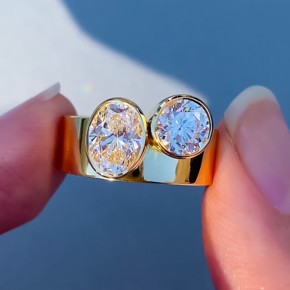 Stylish 3.5 ctw Round & Oval Cut White Gemstone Twin Stone Ring -JOSHI