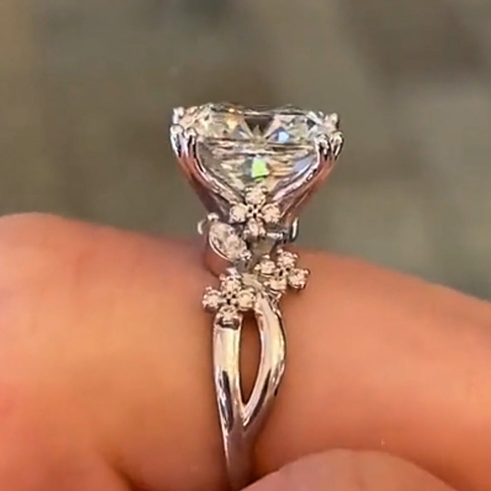 5.0ctw Cushion Cut Twisted Arm Fancy Embellished Gemstone Engagement R