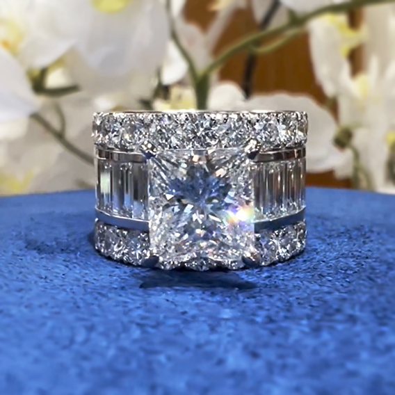 Fantasy 18 ctw Square Cut White Gemstone Full Set Engagement Ring -JOS