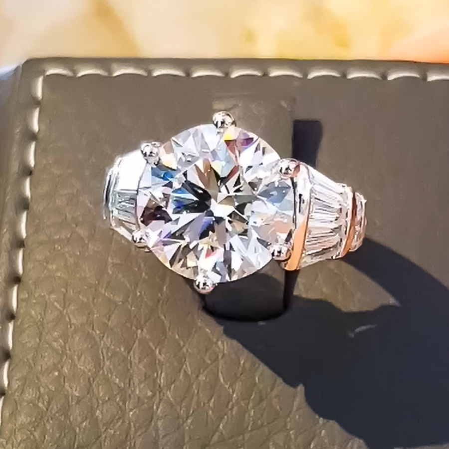Noble 10 ctw Round & Trapezoidal Cut White Gemstone Engagement Ring fo