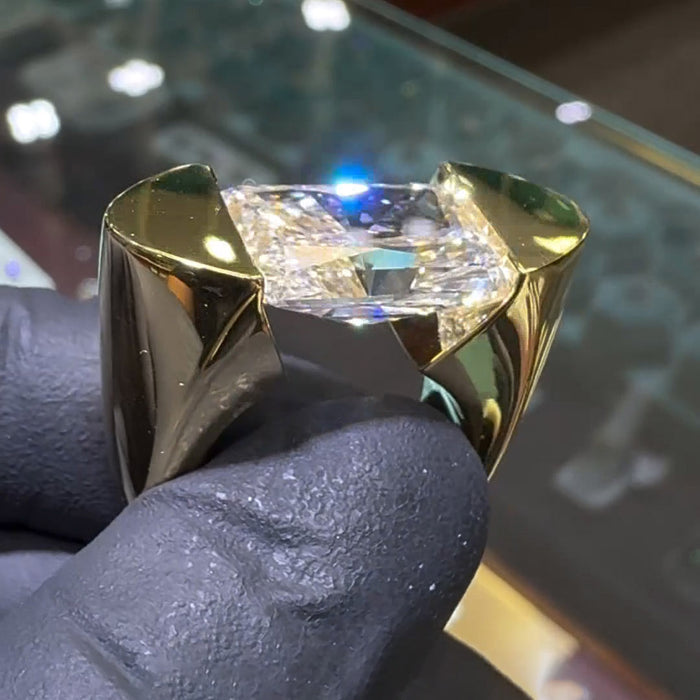 12ct Radiant Cut Floating Bezel Set Engagement Ring -JOSHINY