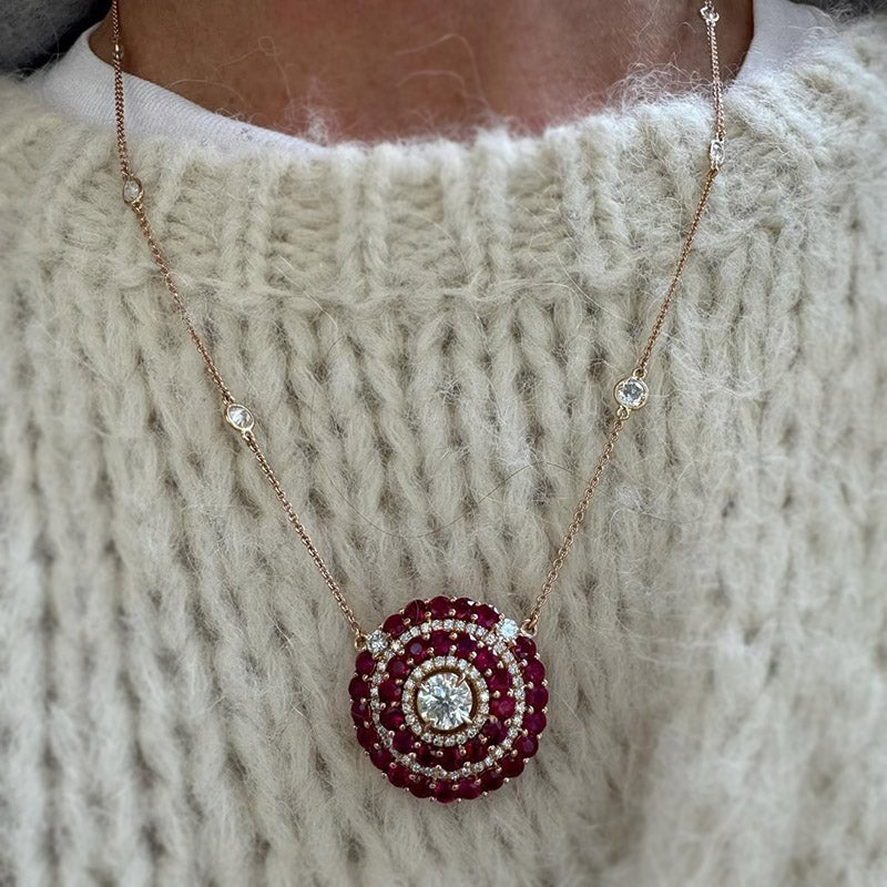 6.82Ctw Multi-layered Ruby Pendant Necklace-JOSHINY