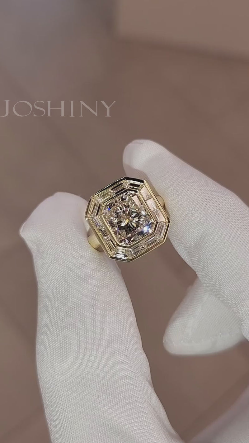 4.3ct Radiant Cut Surround Diamond Engagement Ring -JOSHINY