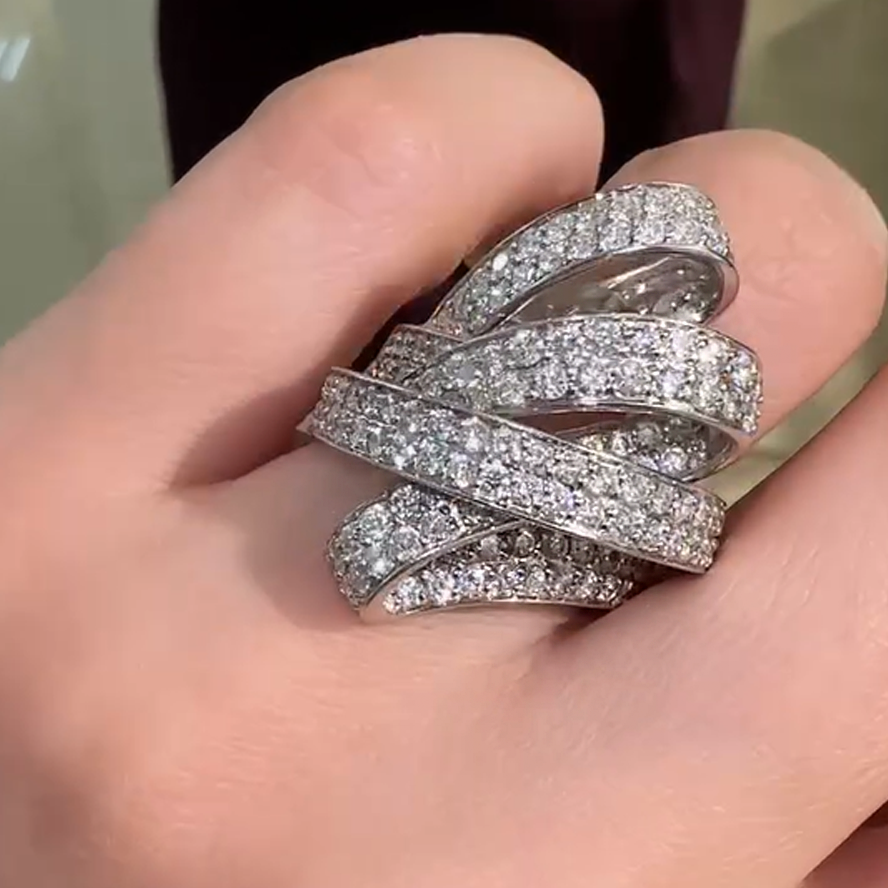 Unique 3 ctw Round Cut White Gemstone Pavé Ribbon Ring -JOSHINY