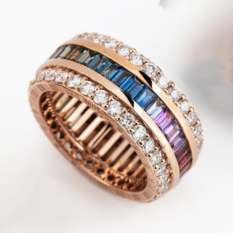 Exquisite rectangular gemstone rainbow band-JOSHINY