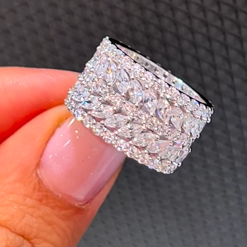 Gorgeous 5 ctw Marquise & Round Cut White Gemstone Full Set Ring -JOSH