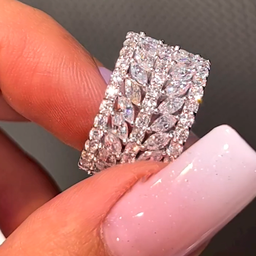 Gorgeous 5 ctw Marquise & Round Cut White Gemstone Full Set Ring -JOSH