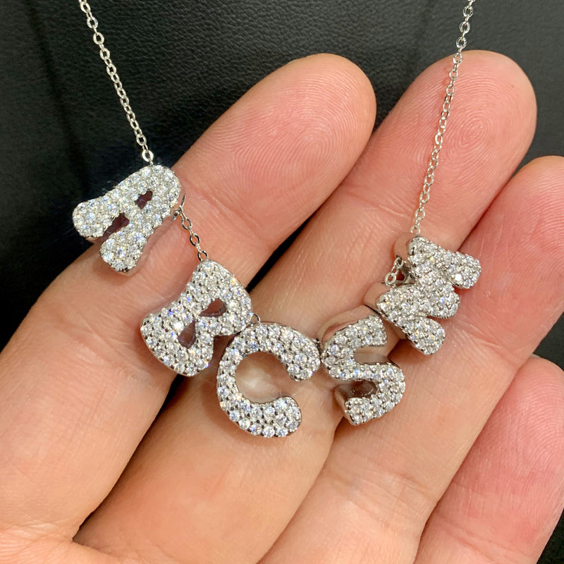 Gorgeous 1 ctw Round White Gemstone Pave Set Letters Necklace -JOSHINY